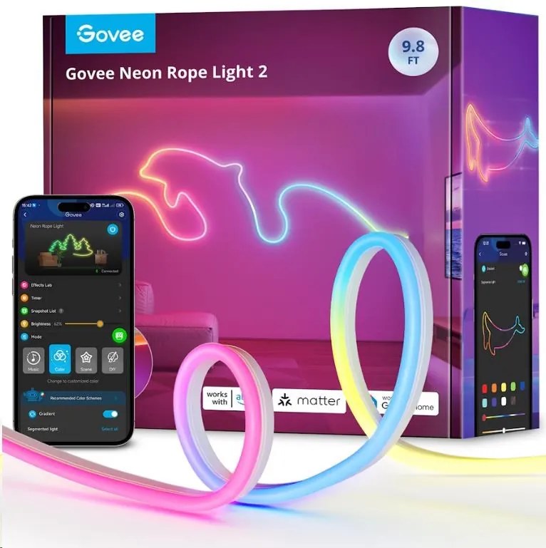Govee Neon 2 Matter elastický Led pásek (3 m) Rgbic