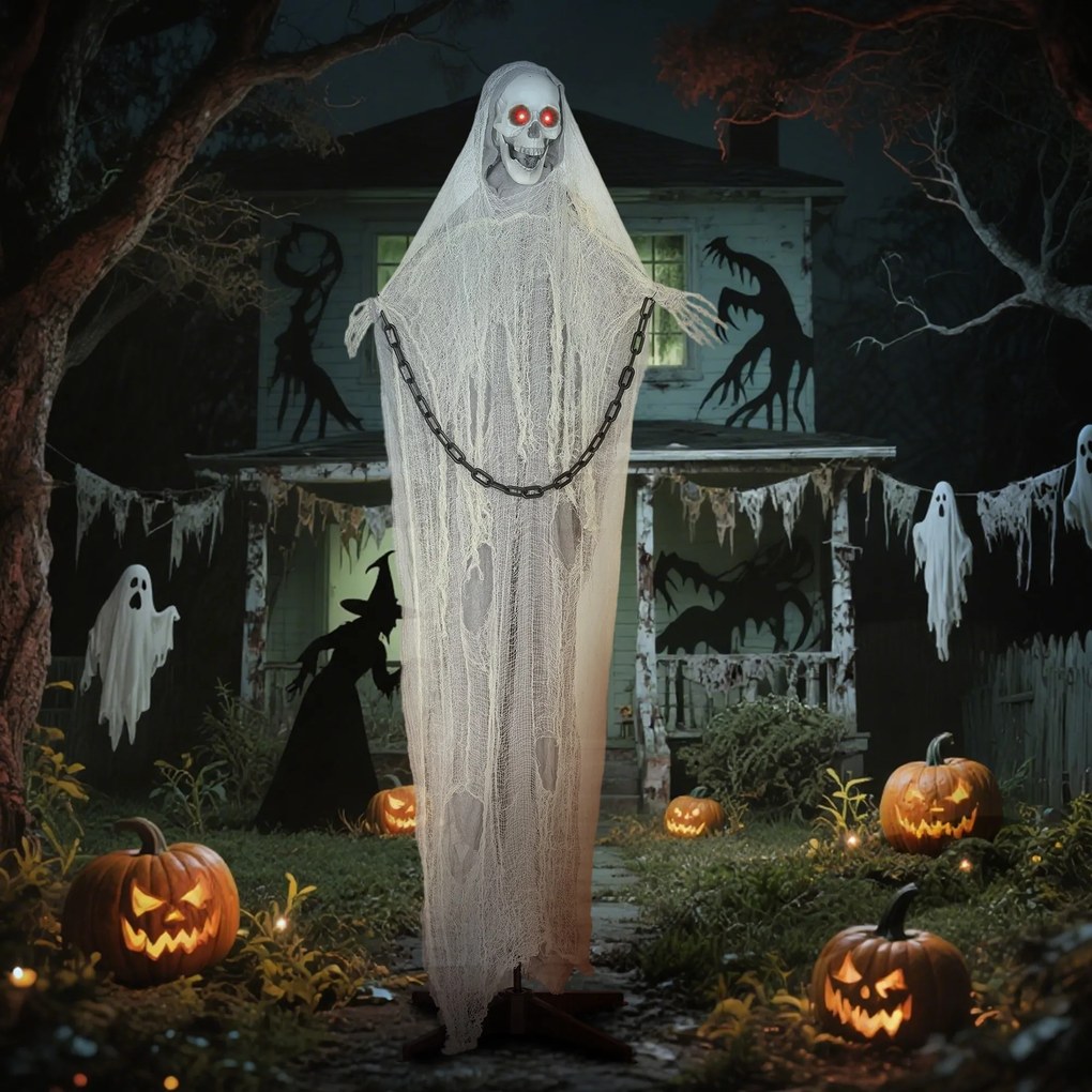 Outsunny Halloween dekorace Smrtka venkovní 183 cm Animovaná mluvící Halloween Smrtka se svítícíma očima a strašidelnými zvuky Halloweenská dekorace …