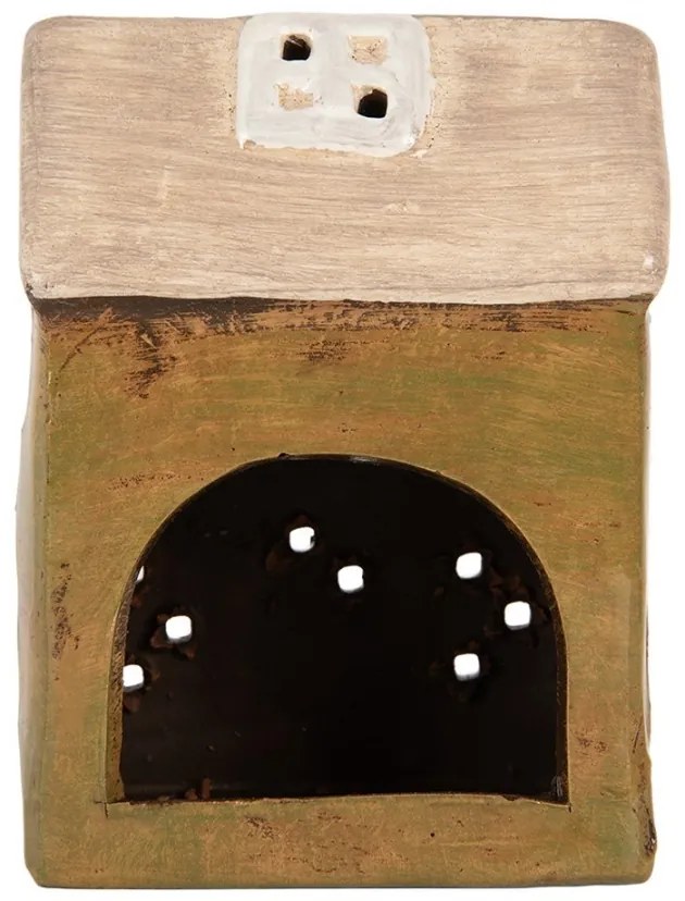 Zelený keramický svícen na čajovou svíčku domek Village - 10*7*14 cm