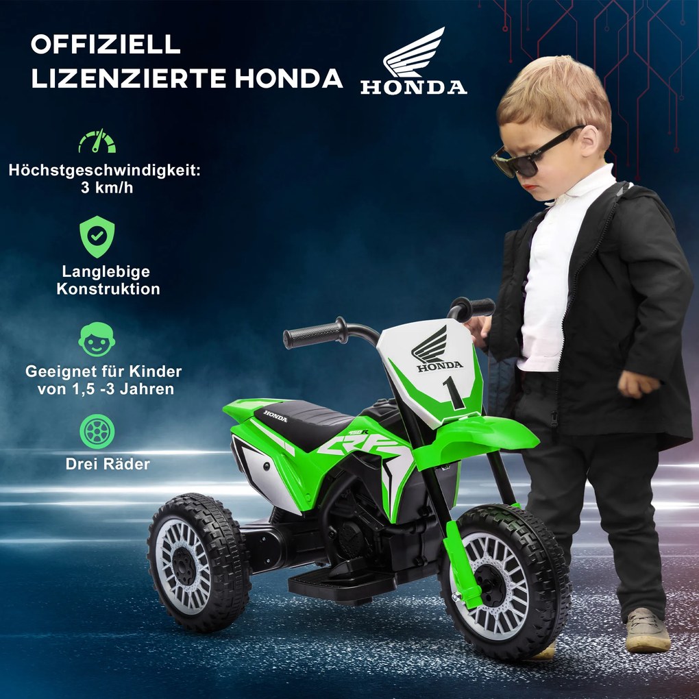 HOMCOM Dětská Elektrická Motorka s Hlavní a Zvukem Spuštění, Dětská Elektrická Motorka pro Děti 1.5-3 Roce Zelená