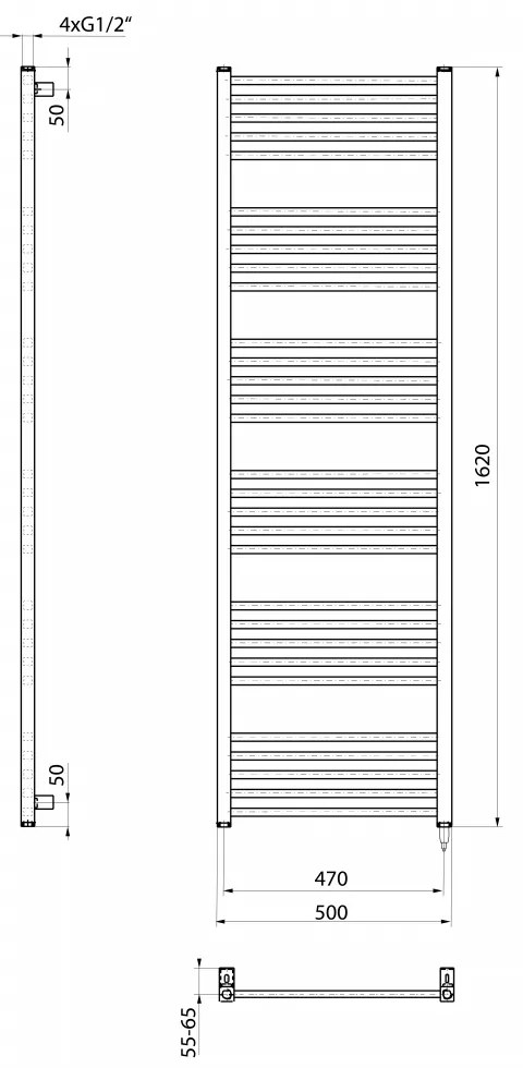 Sapho METRO-E elektrické otopné těleso rovné 600x1620 mm, 800 W, černá mat ME616B