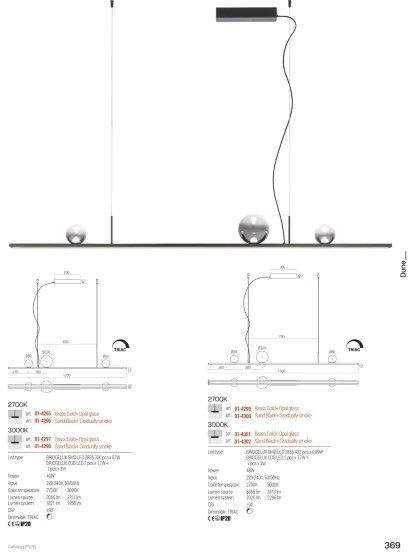 Redo 01-4302 - LED Stmívatelný lustr na lanku DUNE LED/48W/230V černá/kouřová