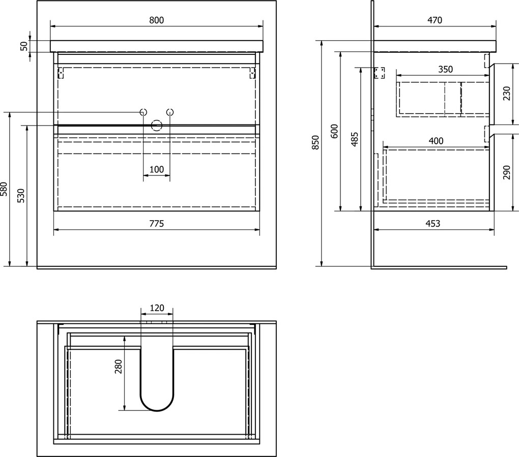 Aqualine Altair umyvadlová skříňka 77,5 x 60 x 45 cm bílá AI280