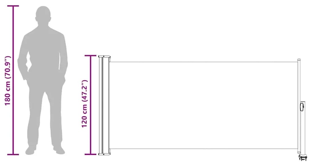 vidaXL Marketos Zatahovací boční markýza / zástěna na terasu 120 x 300 cm hnědá