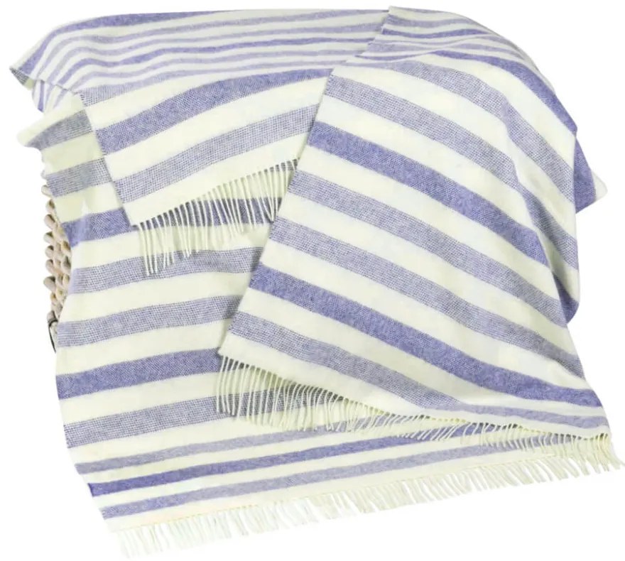 Deka z Merino jehněčí vlny White & Denim Stripe 200 x 150 cm John Hanly