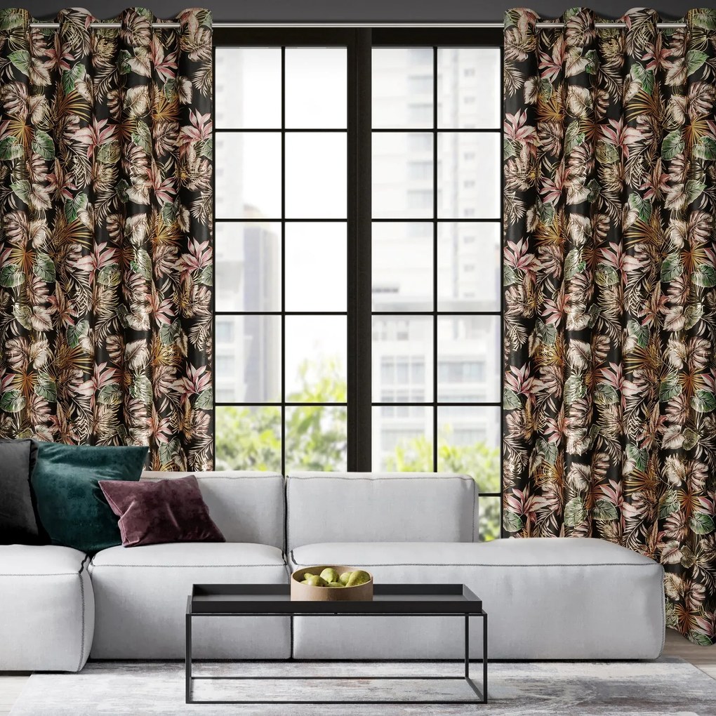 ZATEMŇOVACÍ ZÁVĚS NA KROUŽCÍCH MAROKO 140X250 CM LISTY