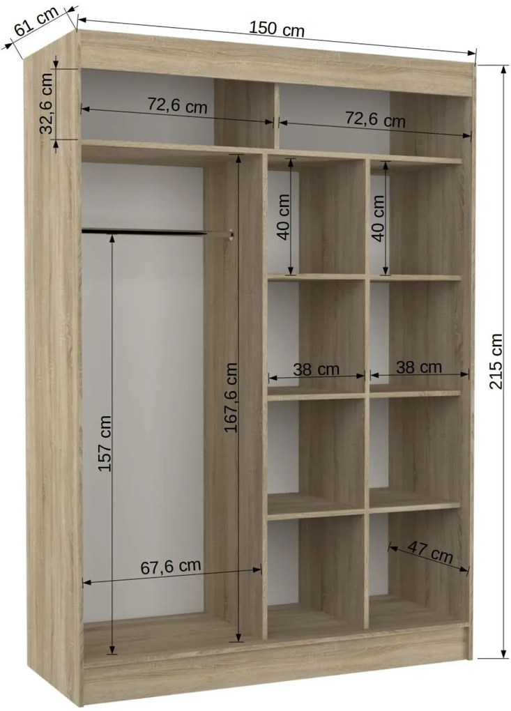 Šatní skříň s posuvnými dveřmi Balton - 150 cm Barva: Černá