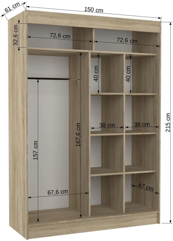 Šatní skříň s posuvnými dveřmi Balton - 150 cm Barva: dub Sonoma