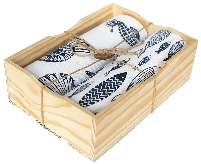 SCANquilt utěrka DEKORO DUO - dárkový set 2 ks ryby+hvězdice tmavě modrá 50 x 70 cm