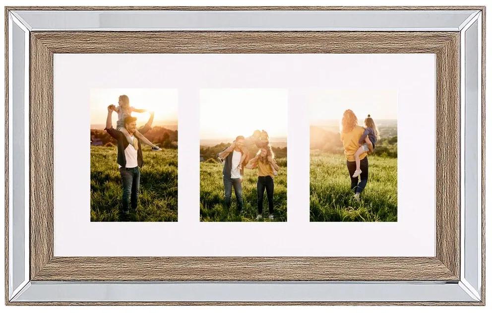 Rámeček na 3 fotografie zrcadlový efekt  barva tmavého dřeva SINTA Beliani