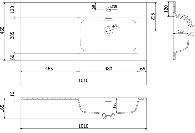 Mexen Orio, koupelnová skříňka 100 cm s pravým umyvadlem Otis, 1S, 1D, bílá lesklá, 91A13-10047-3-BBFF00-W18P00