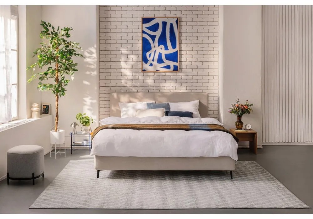 Béžová čalouněná dvoulůžková postel s roštem 180x200 cm Noira Slim - II. jakost – Bonami Selection