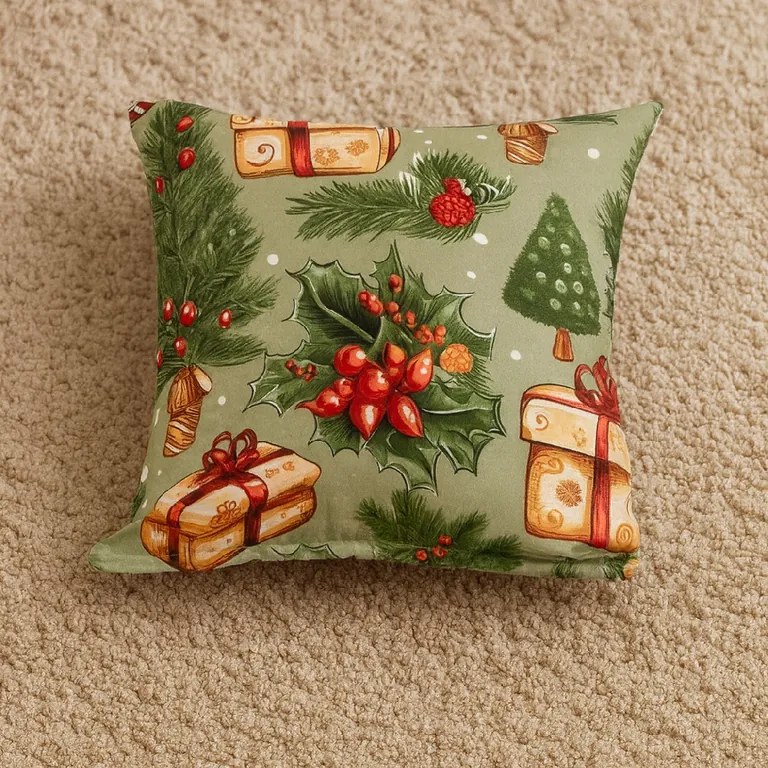 Povlak na polštář z mikrovlákna CHRISTMAS PRESENTS 45x45 cm, zelený