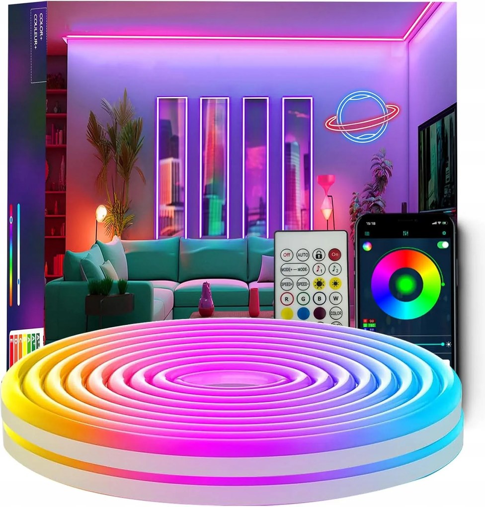 20 m Led páska Neon Flex 5050 Rgb Aplikace Dálkový Ovladač Vodotěsná 24 V
