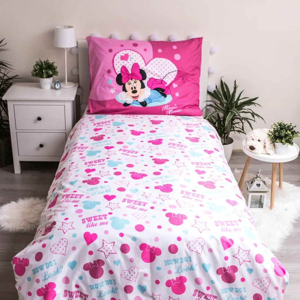 Dětské povlečení z mikrovlákna MINNIE SWEET LIKE ME růžové Rozměr povlečení: 70 x 90 cm | 140 x 200 cm