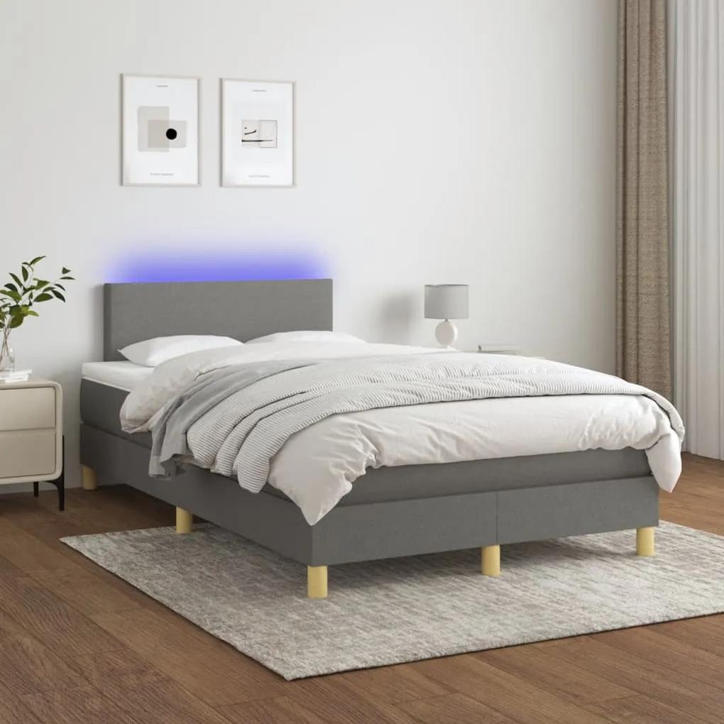 Box spring postel s matrací a LED tmavě šedá 120x200 cm textil,  3133542