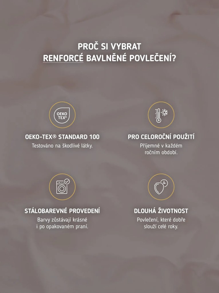 MK Lůžkoviny Bavlněné povlečení Renforcé - Jasmine pudrová 140 × 200 cm, 70 x 90 cm