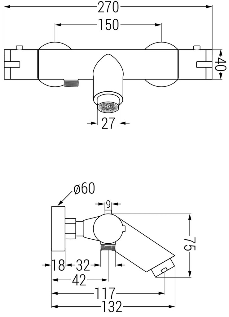 Mexen Tord vanovo-sprchový set s dešťovou sprchou a vanovou termostatickou baterií Kai, chromová, 77300200-00