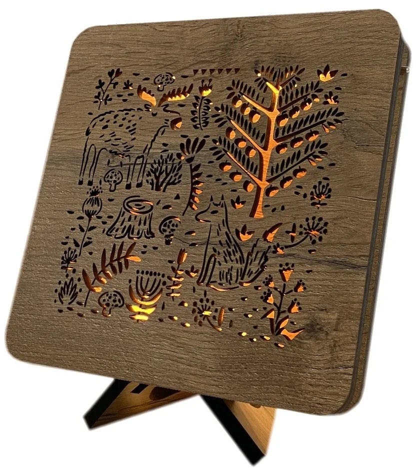 Li-Go "Les s liškou"  lampa 19x19cm provedení povrchu: ořech