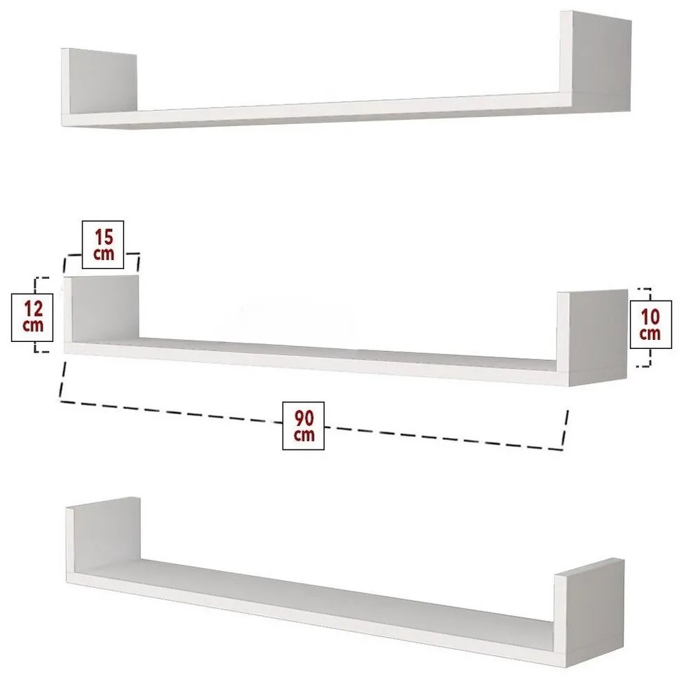 Závěsné police 90 JODI (3ks) barva bílá