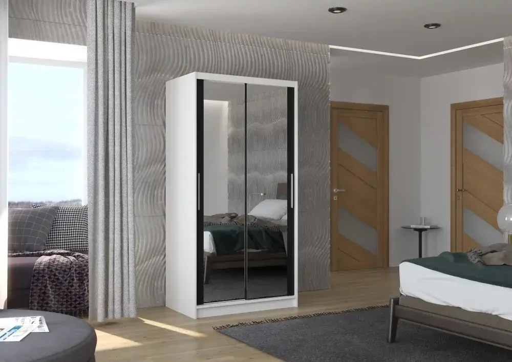 Posuvná skříň se zrcadlem NEVIO 100 bílá – černá