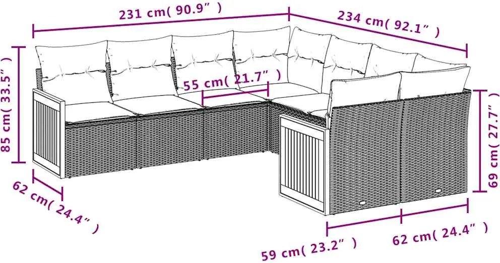 8dílná zahradní sedací souprava s poduškami černá polyratan 3228232