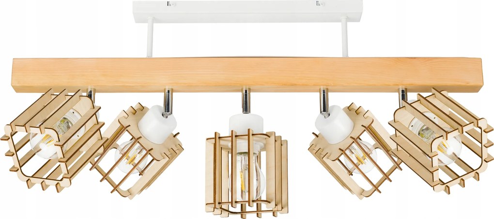 Dřevěná stropní lampa Lustr Stropní Svítidlo Loft Bílá na 5x Klosz E27