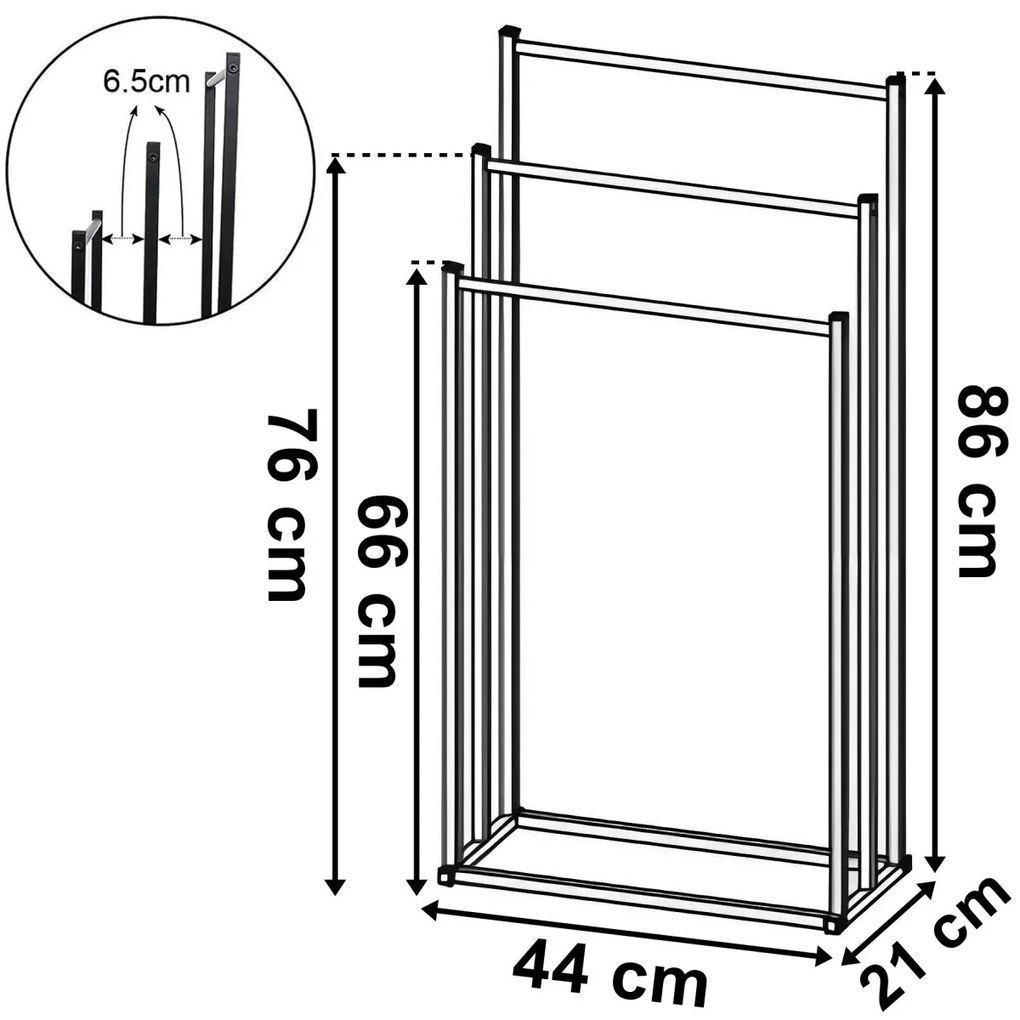 Věšák na ručníky se 3 rameny TORMES černý