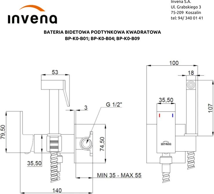 Invena Invena, podomítková bidetová baterie, zlatá lesklá, INV-BP-K0-B09-L