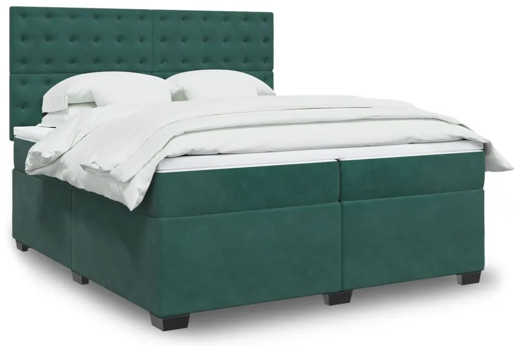 Box spring postel s matrací tmavě zelená 200x200 cm samet 3291017