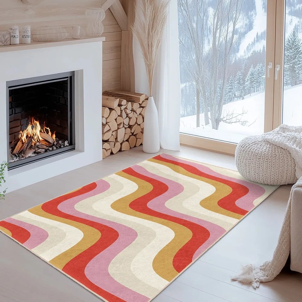 Žlutý/růžový pratelný běhoun 80x200 cm Creamy Raspberry Swirl – Mila Home
