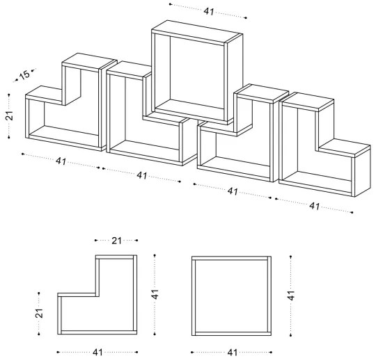SADA 5x Nástěnná police ELITRA bílá