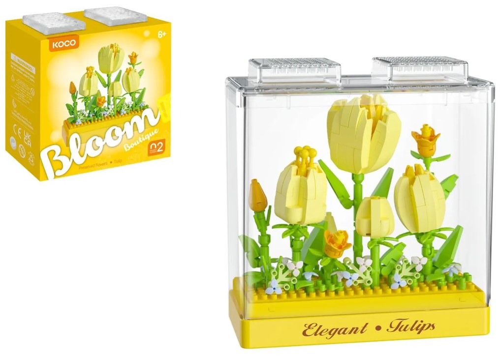 Stavebnice mini koco tulipány plast 295ks v krabičce 11x12x5cm
