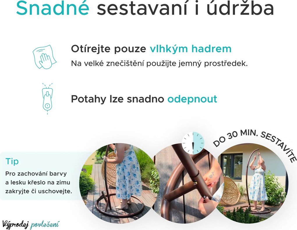 Závěsné křeslo MOLINE s černým stojanem, béžové