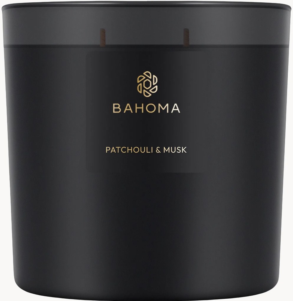 Ručně vyrobená vonná svíčka se třemi knoty Patchouli & Musk (pačule, pižmo, květ pomerančovníku a cedr)