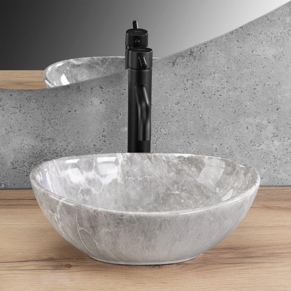 Rea Sofia Mini, umyvadlo na desku 350x260x125 mm, imitace kamene - šedá Grigio, REA-U9237