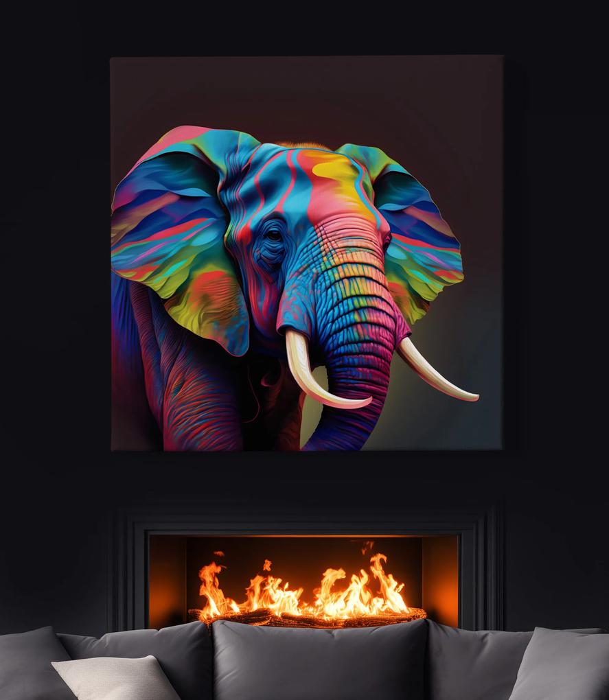 Obraz na plátně - Barevný slon FeelHappy.cz Velikost obrazu: 80 x 80 cm