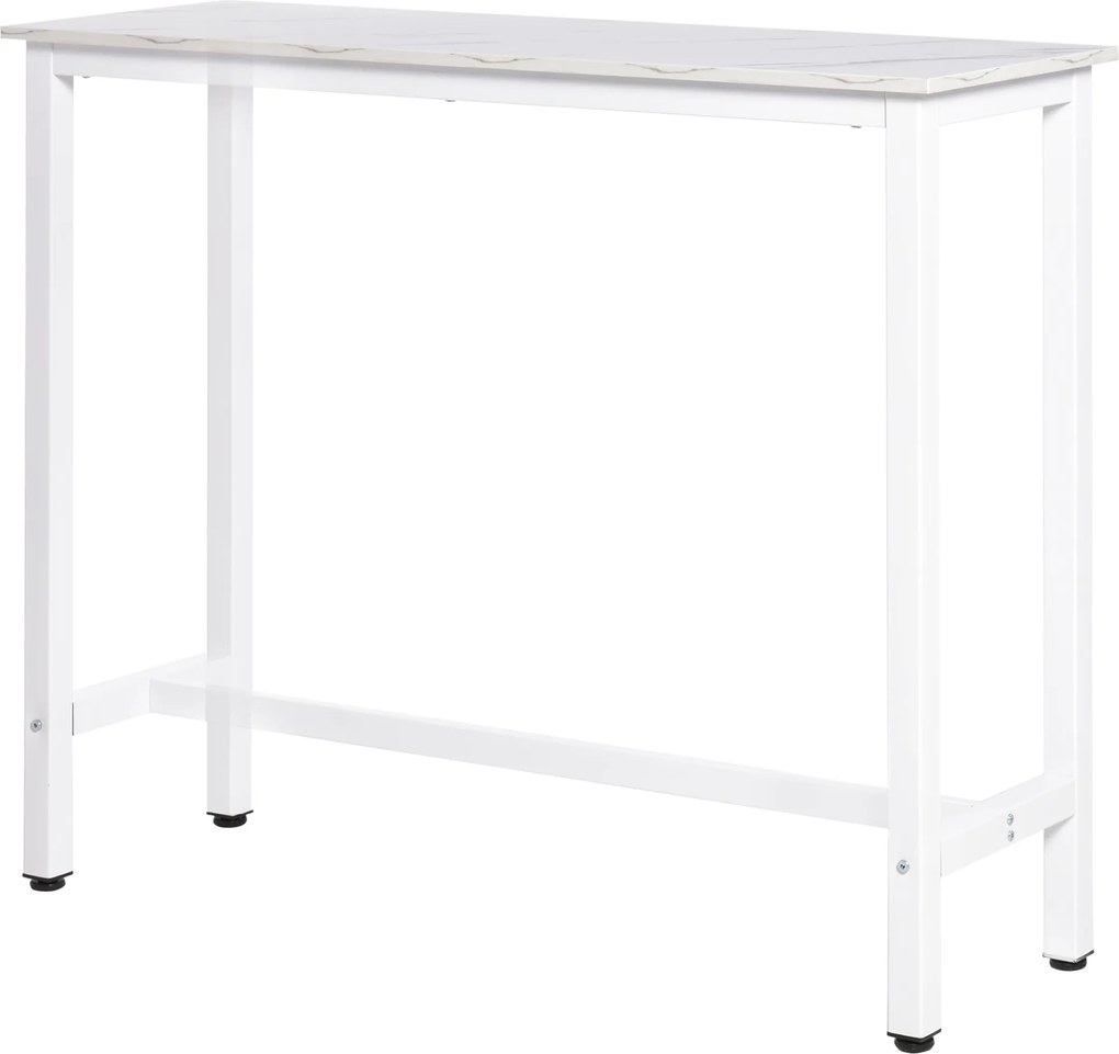 HOMCOM Barový Stůl Vysoký Stůl s Melaminovou Deskou v Mramorovém Efektu a Ocelovými Nohy Moderní Styl pro Kuchyň, Kavárnu a Jídelnu 120x40x100 cm Bílá