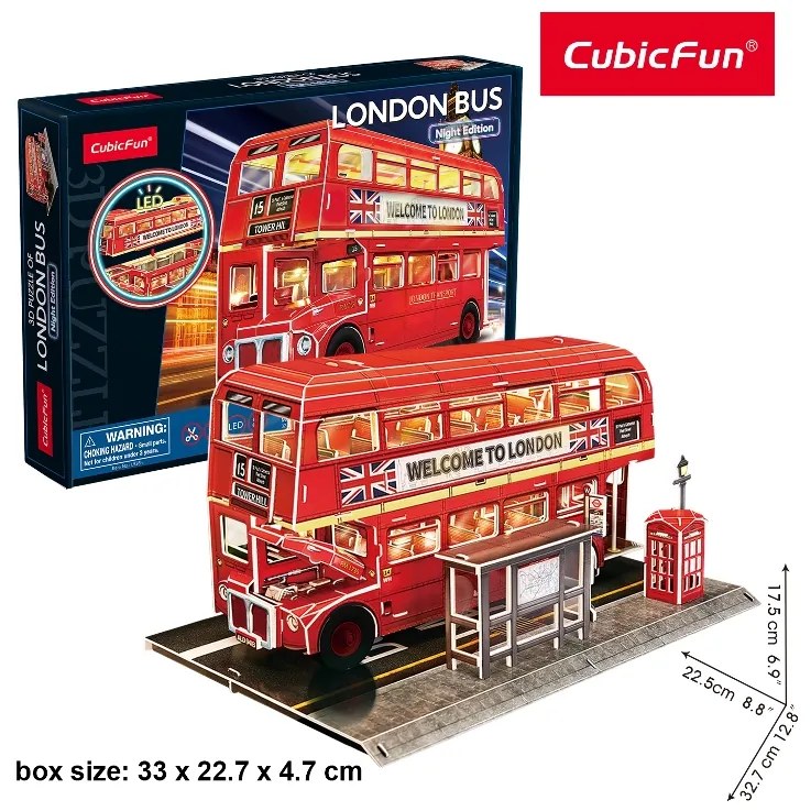 CubicFun - Puzzle 3D s LED Noční edice: Londýnský autobus 161 dílků