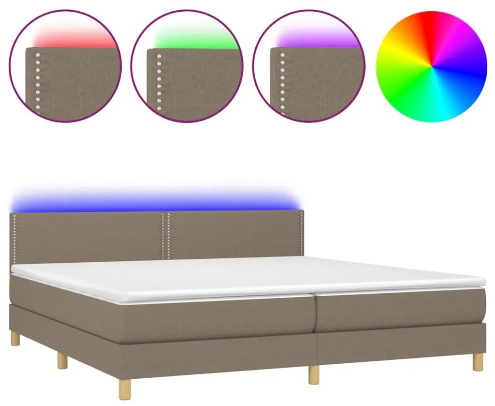 Box spring postel s matrací a LED taupe 200x200 cm textil 3133665