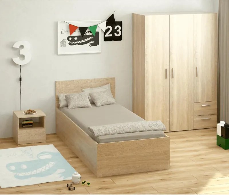 Postel 90x200 s kovovým roštem a úložným prostorem, dub sonoma, DOLI Kondela 0000398679