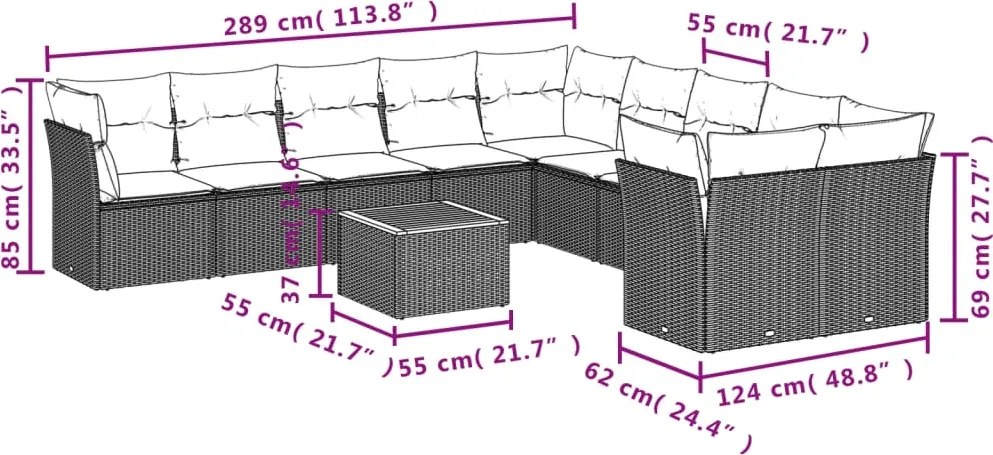 11dílná zahradní sedací souprava s poduškami černá polyratan 3223851