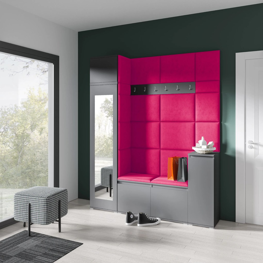 Eka Předsíňová stěna s čalouněnými panely Trinity 29 - Grafit / Rubínová 2324