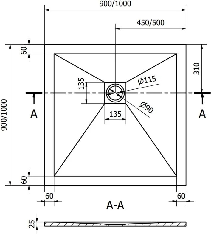 Mexen Stone+ kompozitní čtvercový sprchový kout 90 x 90 cm, bílý - 44109090
