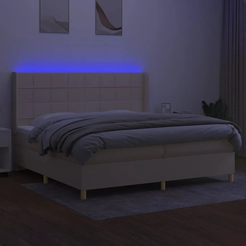 Box spring postel s matrací a LED krémová 200x200 cm textil 3138906
