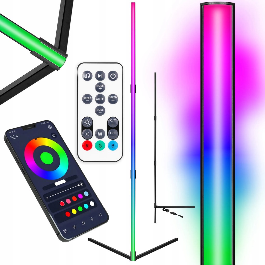 Podlahová Led lampa rohová Aplikace 140 CM Stojící Rgb Cct dálkový ovladač