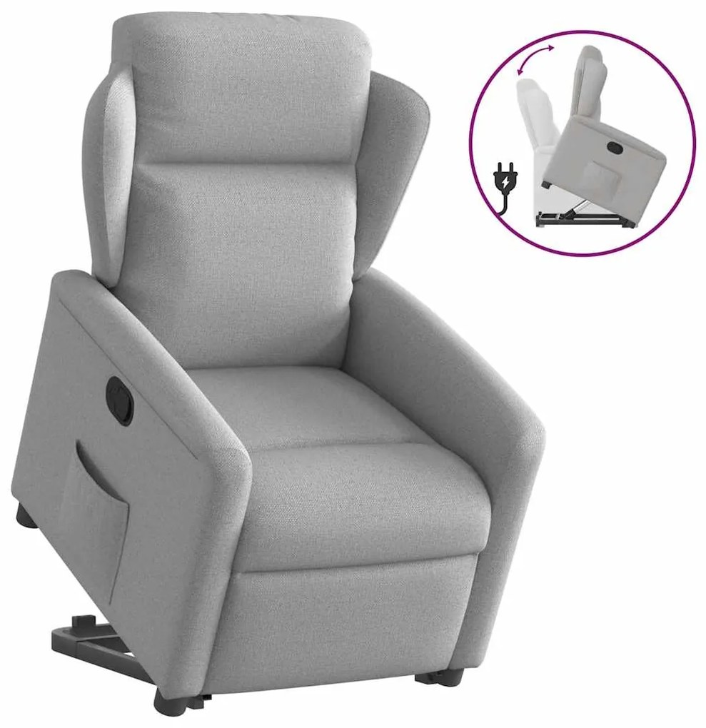 Zvedací polohovací křeslo obláčkově šedé textil 3303143