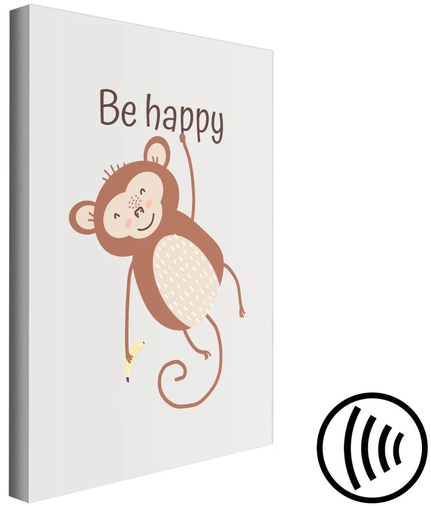 Obraz Buď šťastný (1-dílný) - veselá opička a motivační heslo pro děti