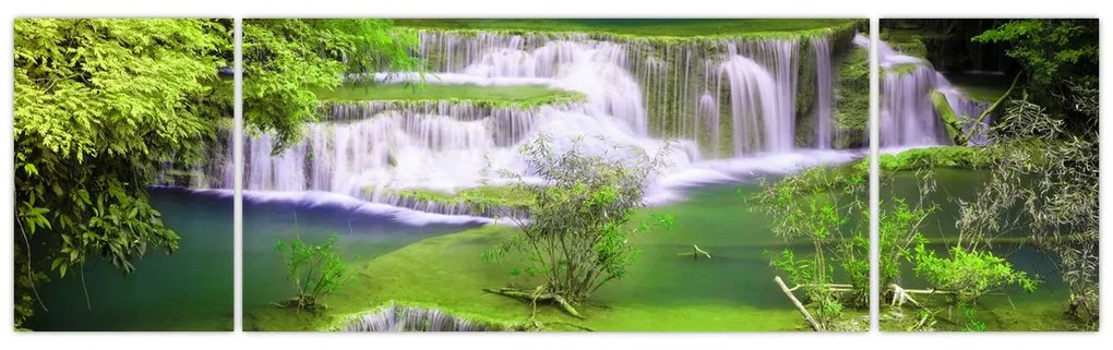 Obraz - Vodopády Huay Mae Khamin, Kanchanaburi, Thajsko (170x50 cm)