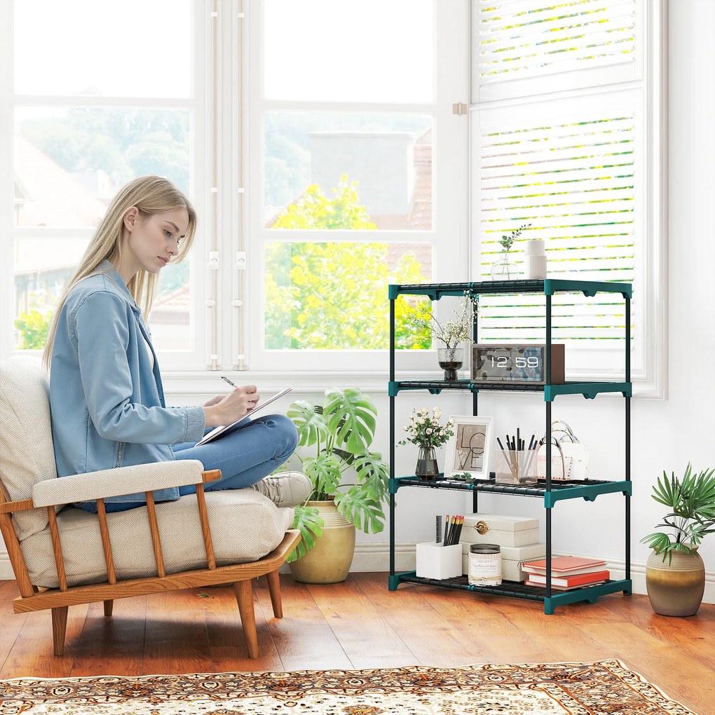 čtyřpatrový stojan na rostliny, výška 105 cm Stojan na květiny pro vnitřní/venkovní použití, tmavě zelená ocelová police na rostliny